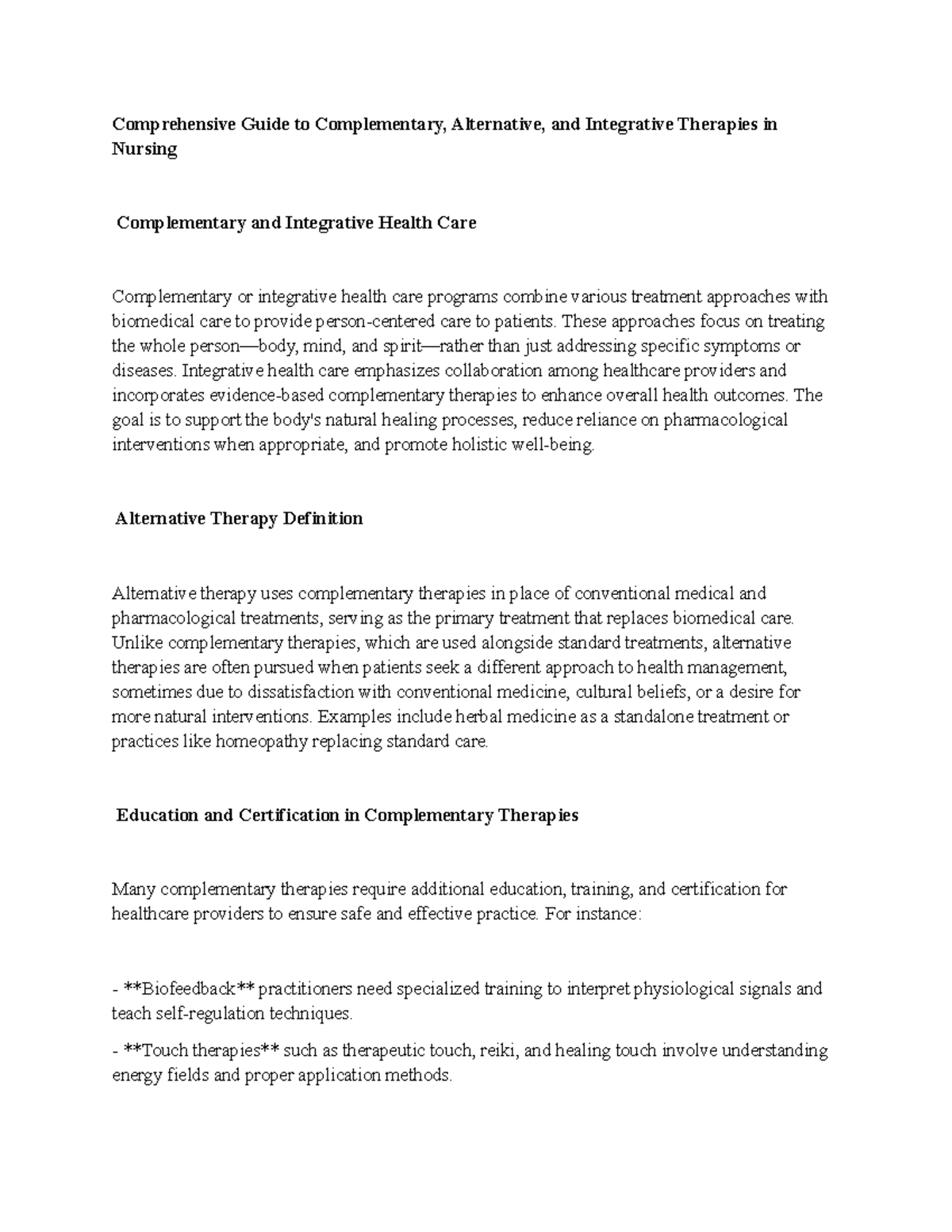 Chapter 32: Comprehensive Overview of Complementary & Integrative Therapies in - Studocu