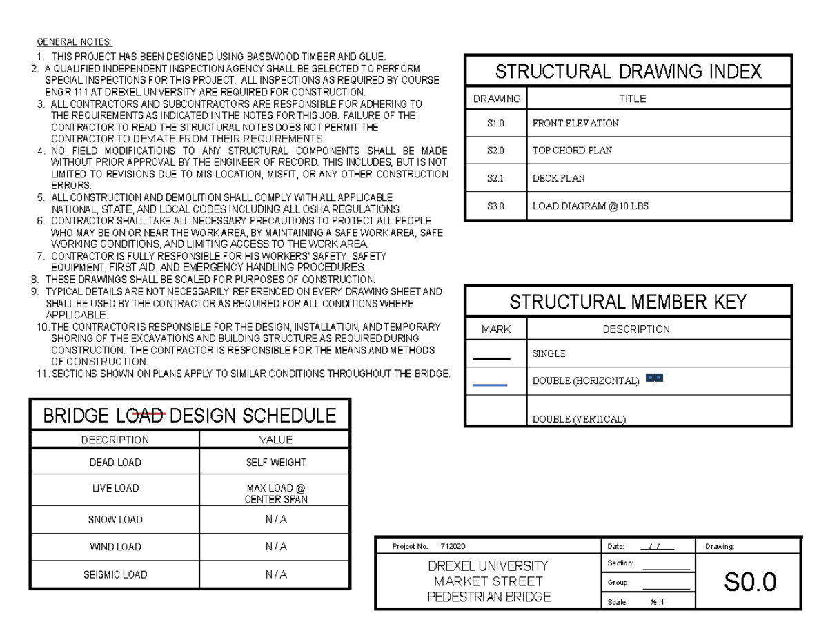 Market St Bridge drawing blanks - Project No. 712020 Date: / / Drawing ...