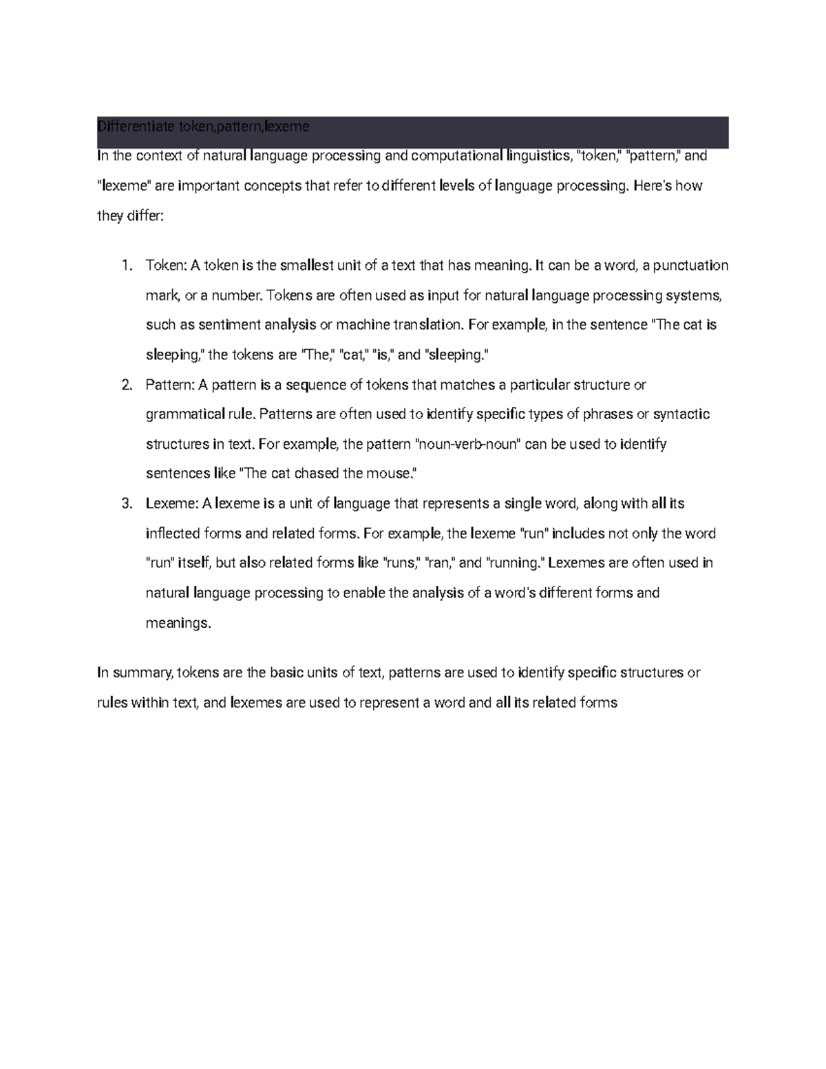 Compiler - Differentiate token,pattern,lexeme In the context of natural ...