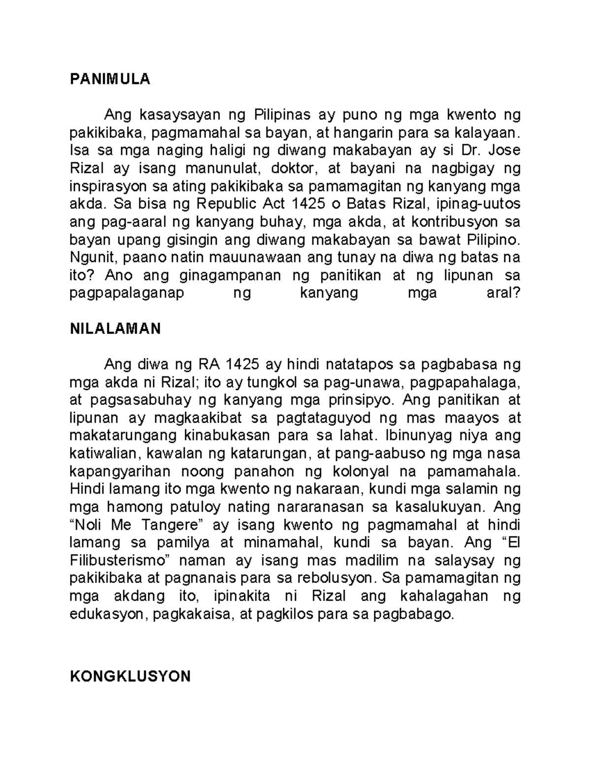 Module 1 - Assessment Task 1: Pag-unawa sa Batas Rizal at Panitikan ...