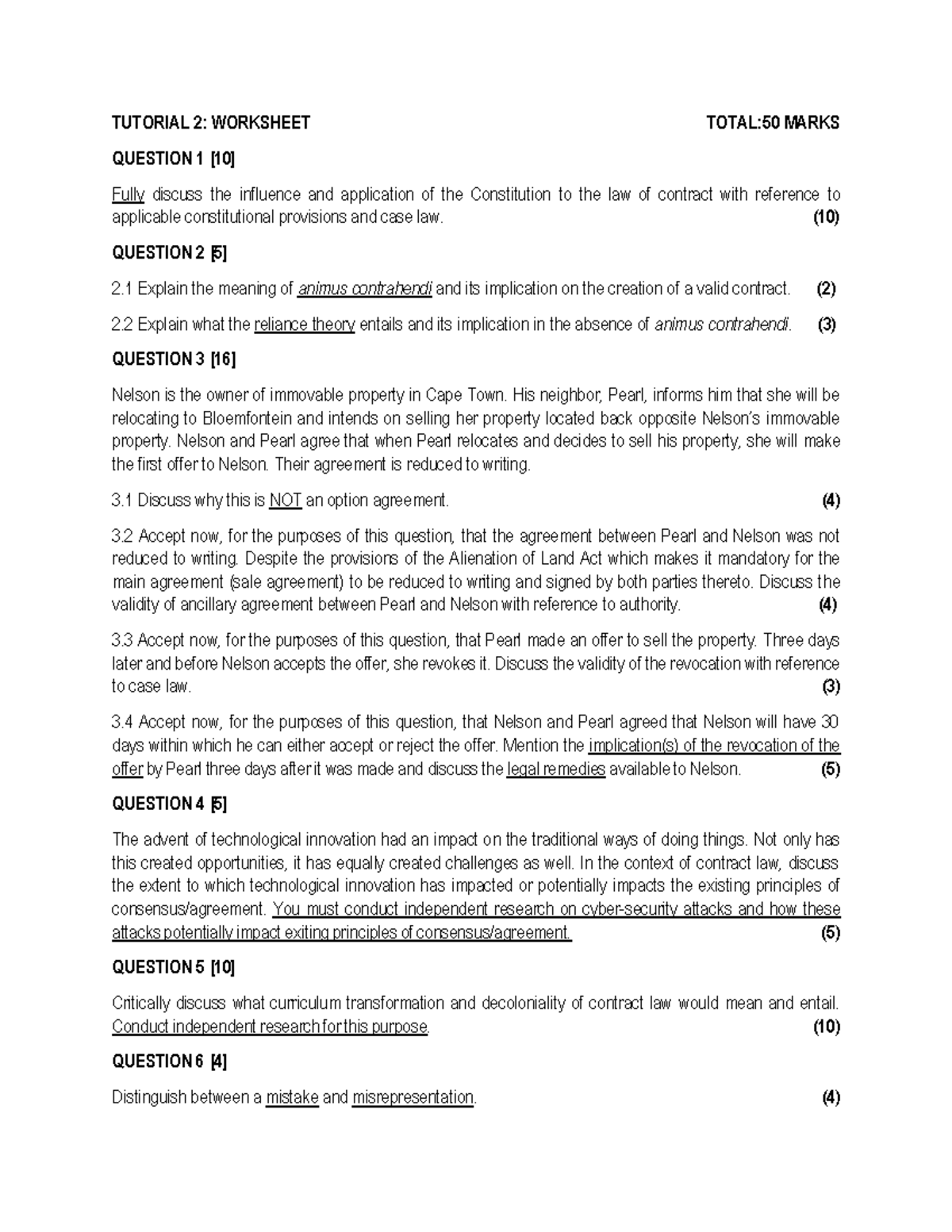 Worksheet 1 2025 - TUT material - TUTORIAL 2: WORKSHEET TOTAL:50 MARKS ...