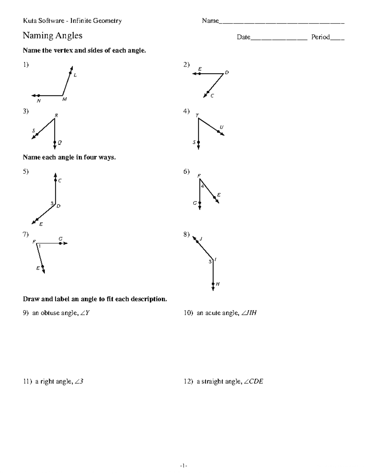 Naming Angles Worksheet - Geometry 101 - Studocu
