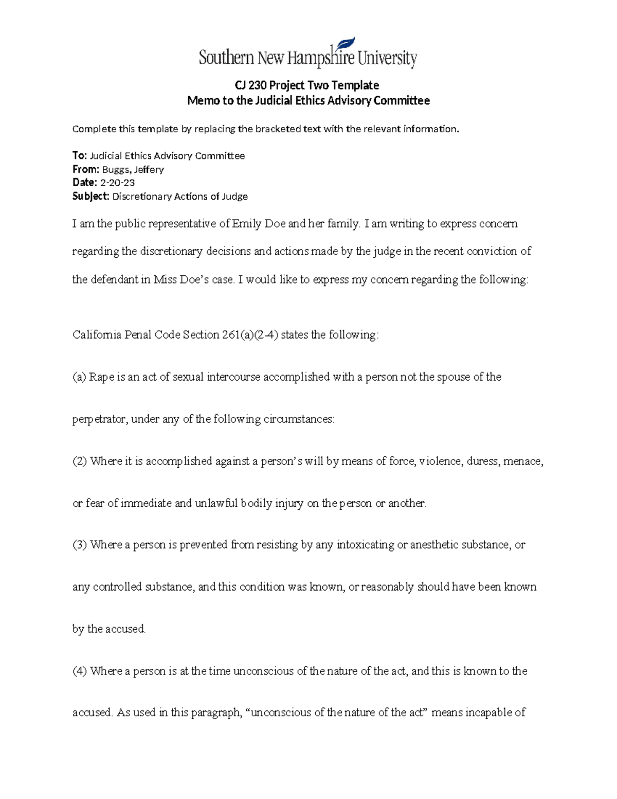 CJ 230 Project Two Template - CJ 230 Project Two Template Memo to the ...