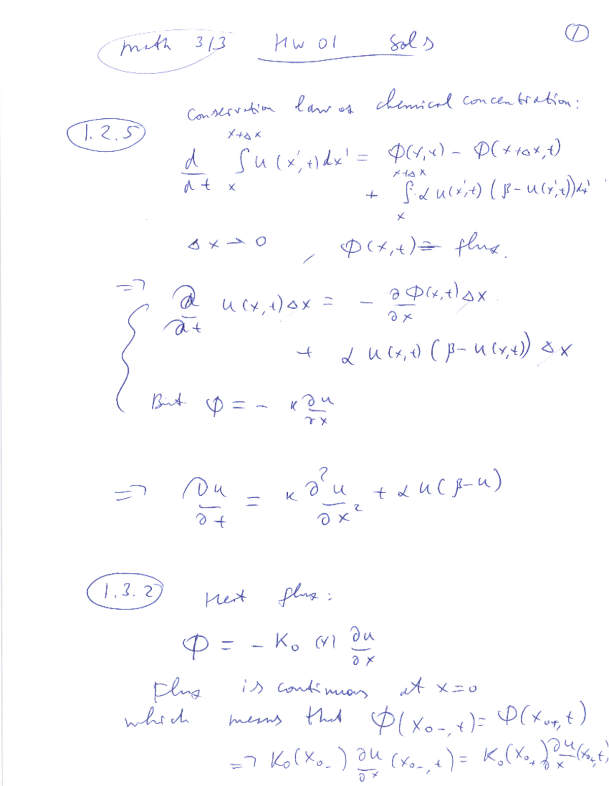 MITH HW 01 Solutions: Conservation Law of Chemical Concentration - Studocu