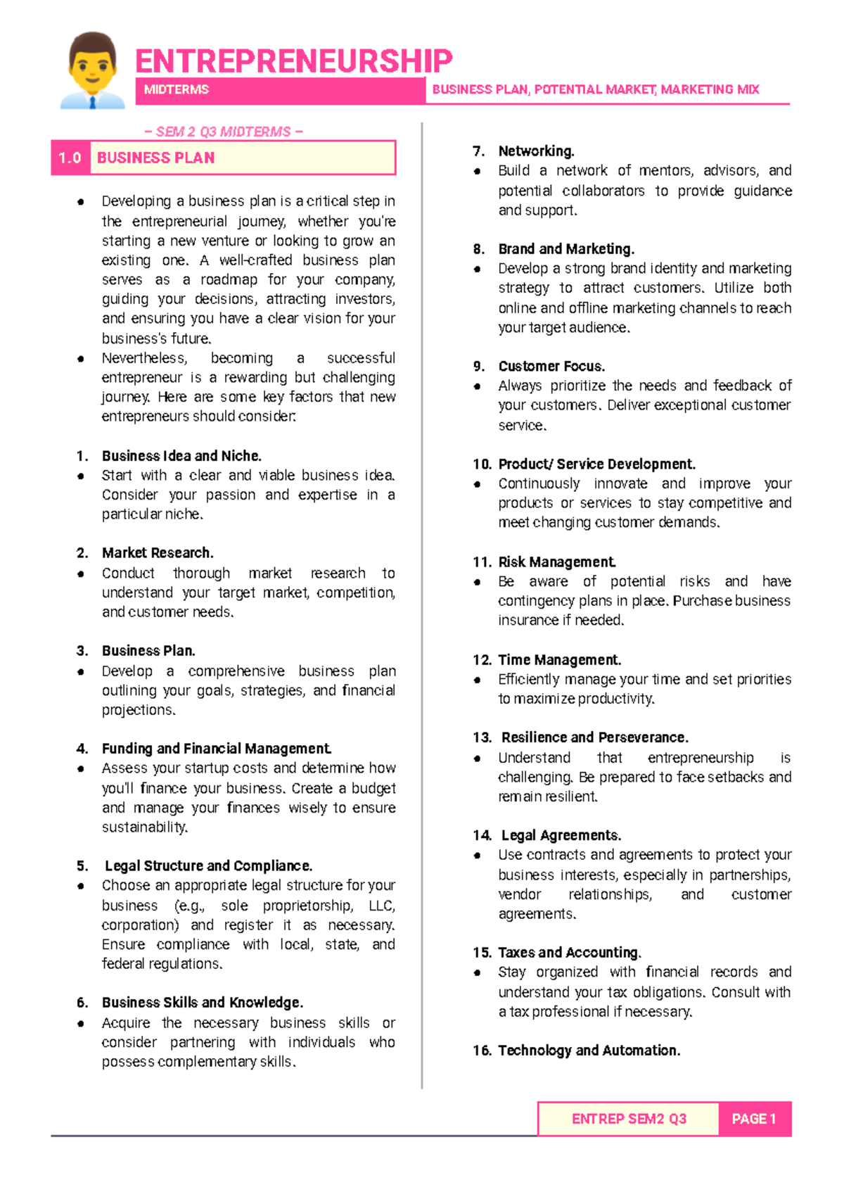 Entrep - MIDTERMS BUSINESS PLAN, POTENTIAL MARKET, MARKETING MIX - SEM ...