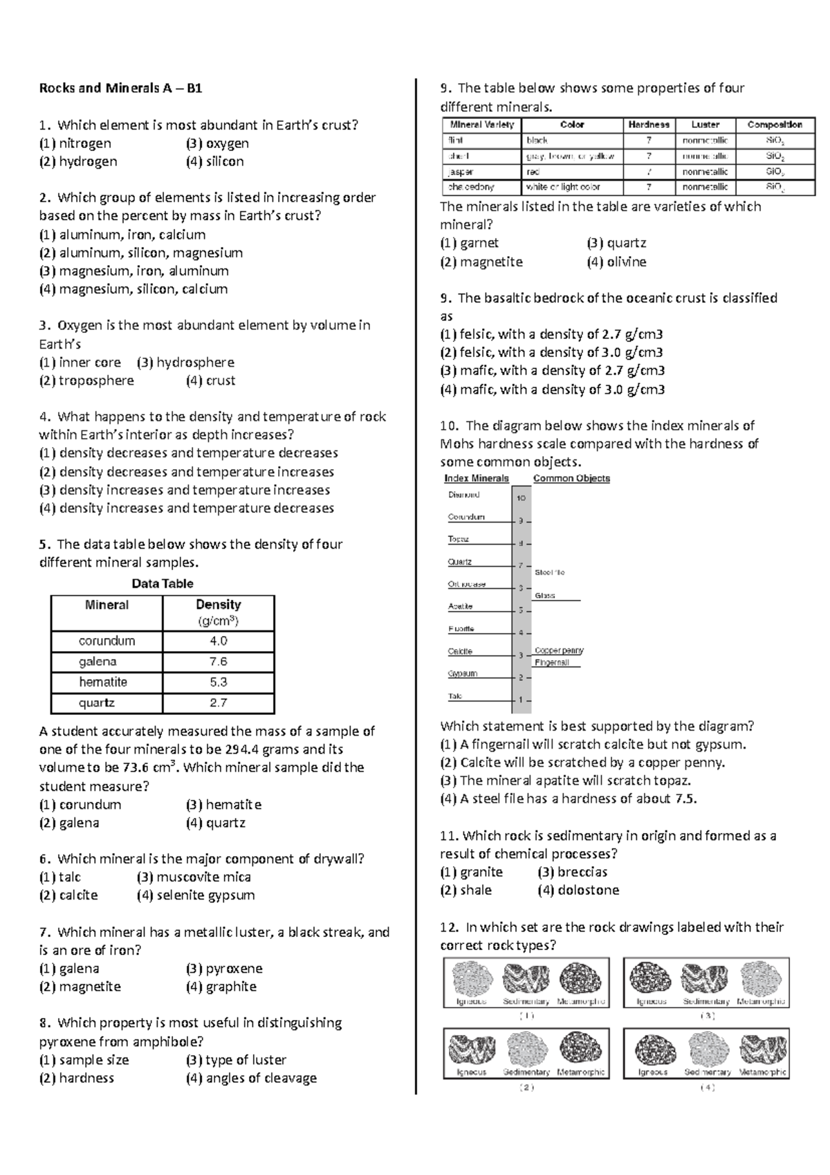 Rocks and Minerals Review B1: Key Concepts and Properties - Studocu