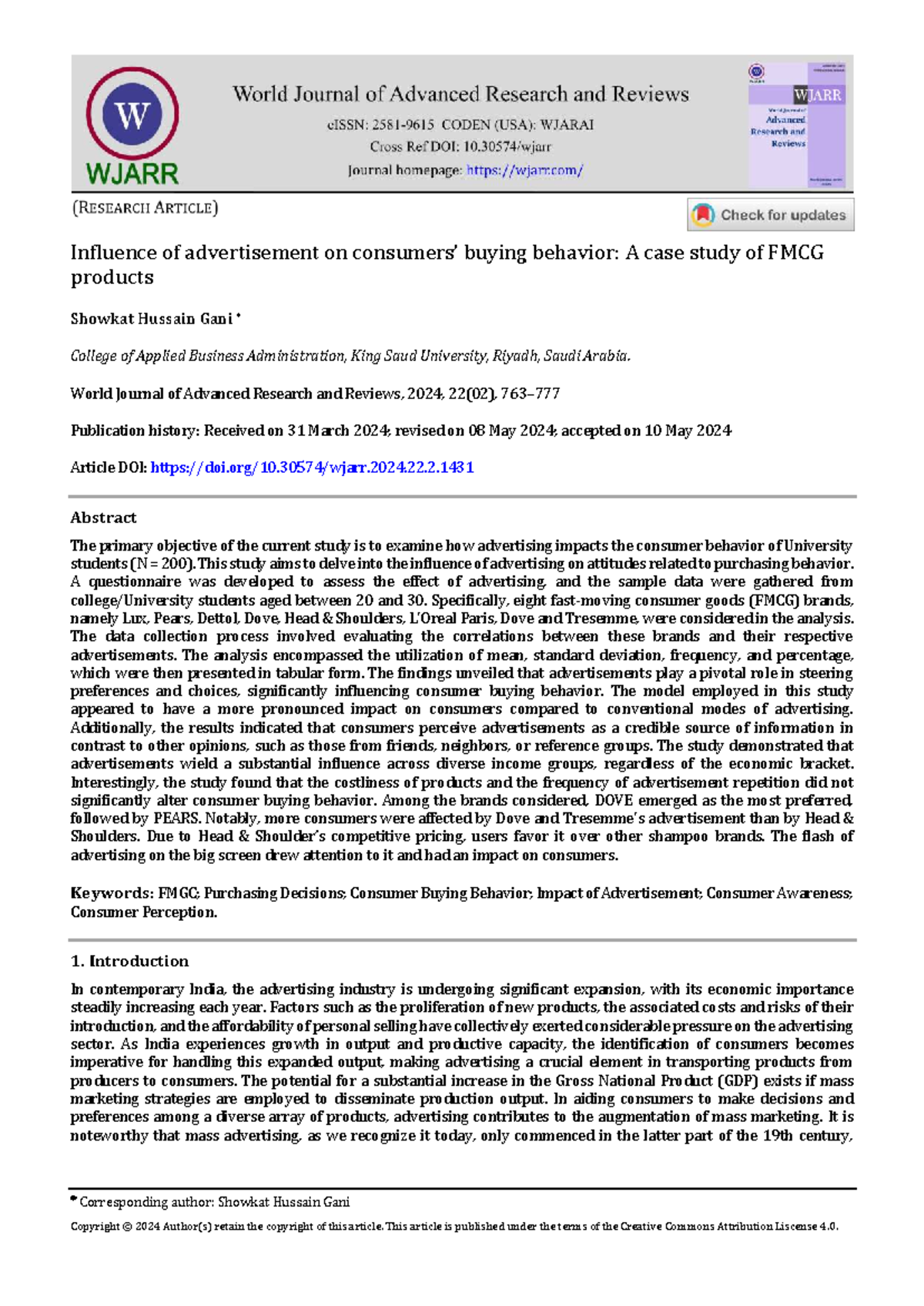Influence of Advertising on Consumer Behavior: A Case Study of FMCG ...