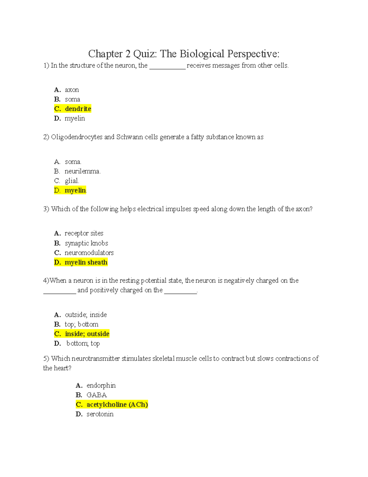 Chapter 2 Quiz- The Biological Perspective - Chapter 2 Quiz: The ...