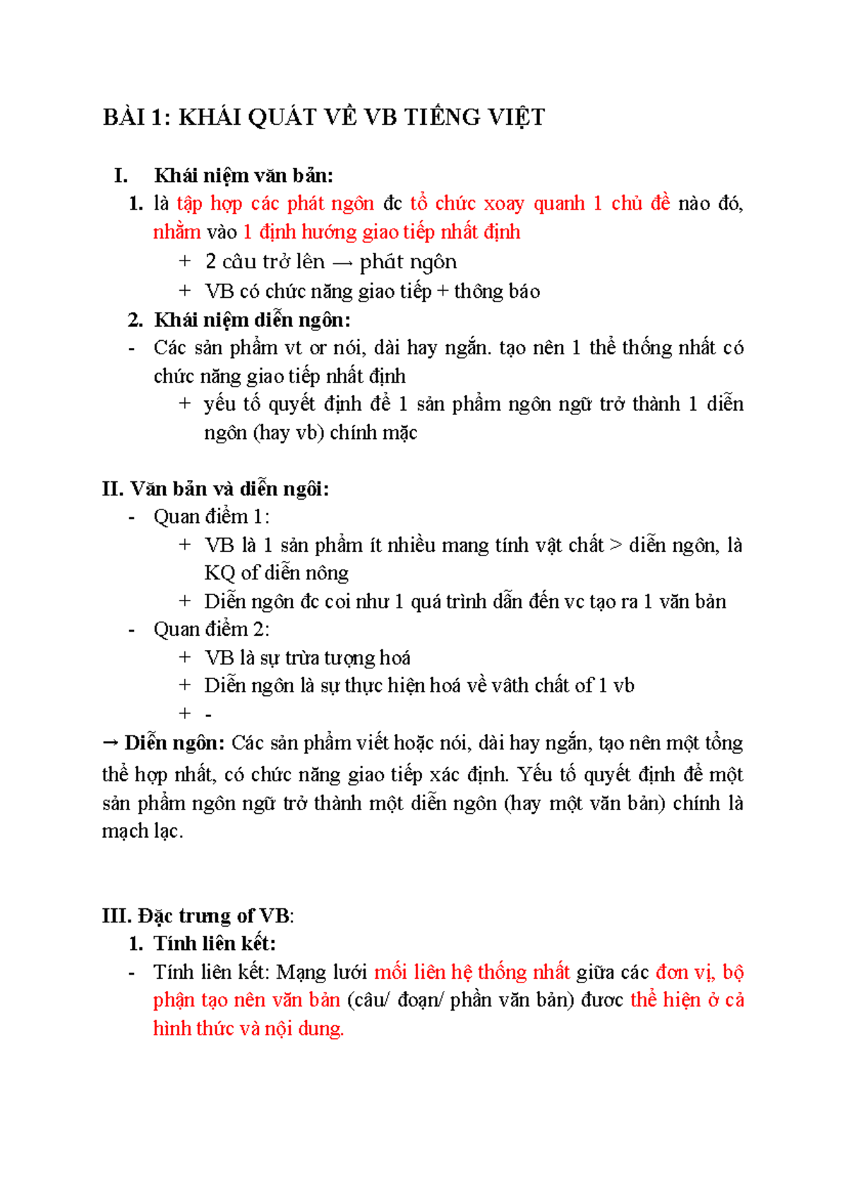 BÀI 1: KHÁI QUÁT VỀ VĂN BẢN TIẾNG VIỆT (VBTV) - Studocu
