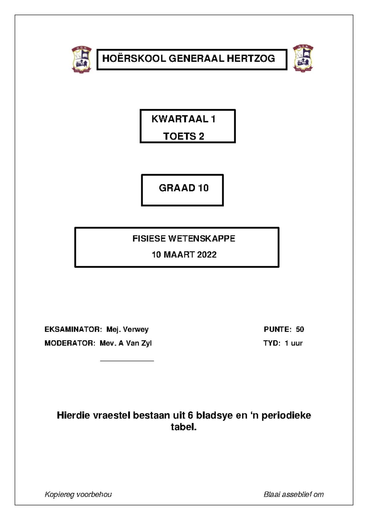 Physical Sciences Grade 10 Term 2 Exam Paper 2024 - Studocu