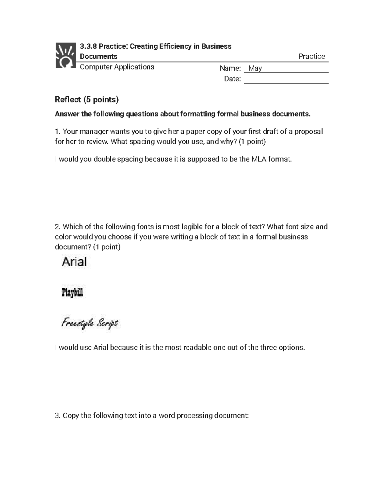 3.3.8 Practice - Business Document Formatting Cheat Sheet - Studocu