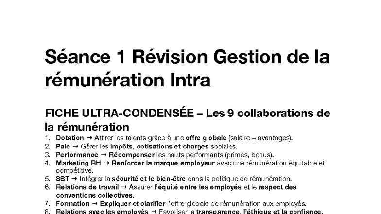 S1 Révision Intra Gestion de la Rémunération et Collaborations - Studocu