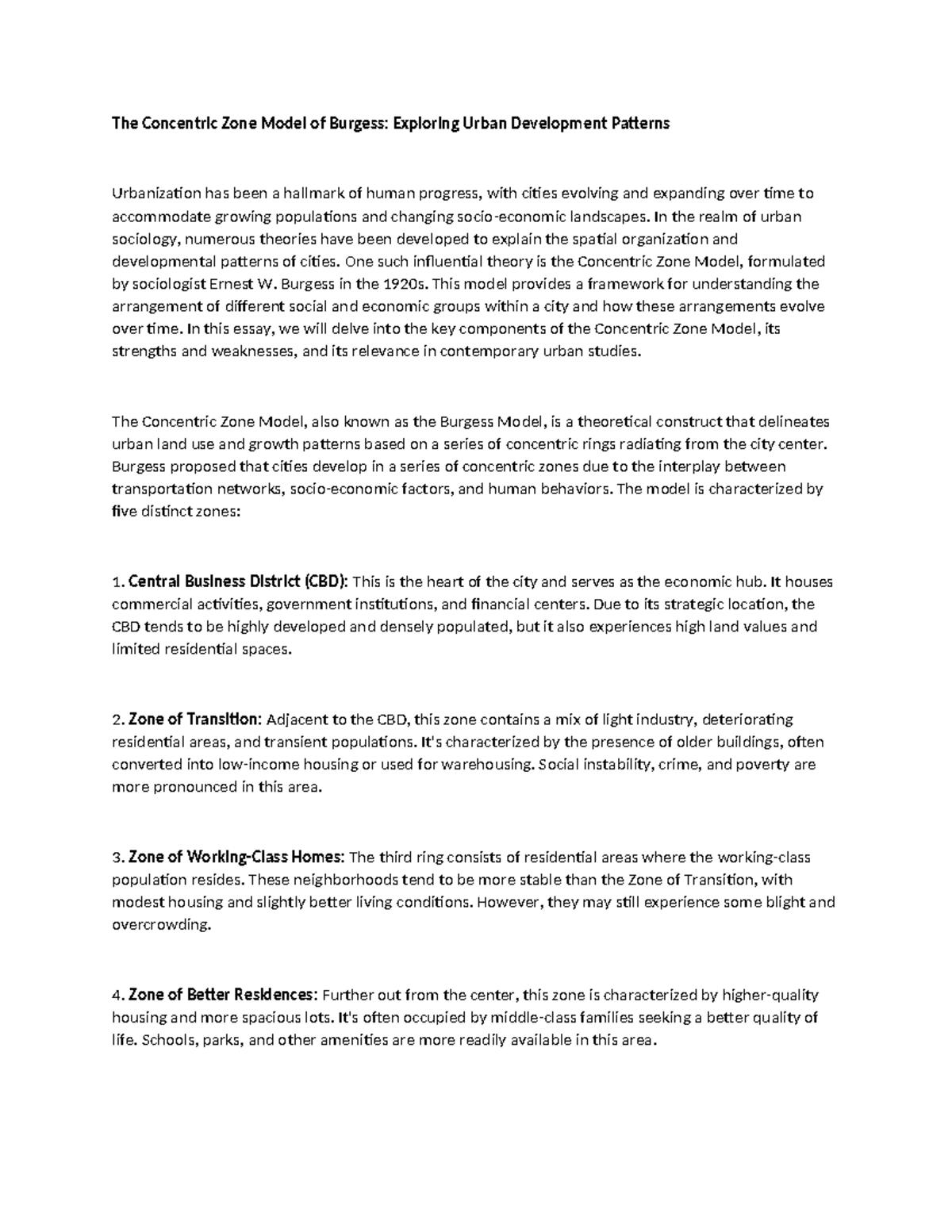 Burgess' Concentric Zone Model: Analysis & Contemporary Critiques - Studocu