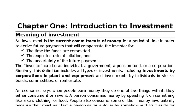 CH 01: Introduction to Investment and Financial Planning - Studocu