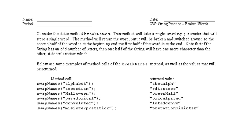 String Practice: Broken Words Method Analysis - Studocu
