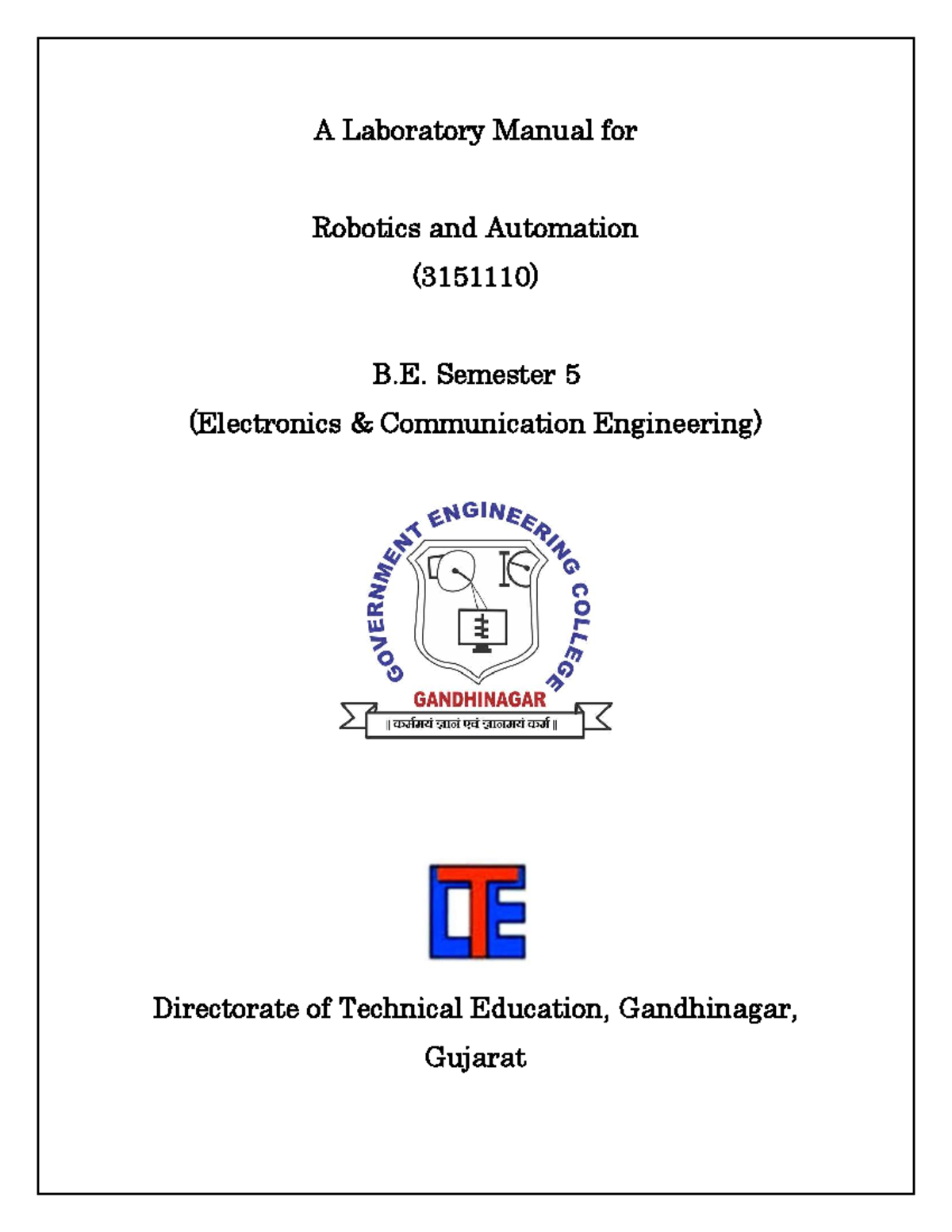 Robotics and Automation Lab Manual (315110) - B.E. Sem 5 - Studocu