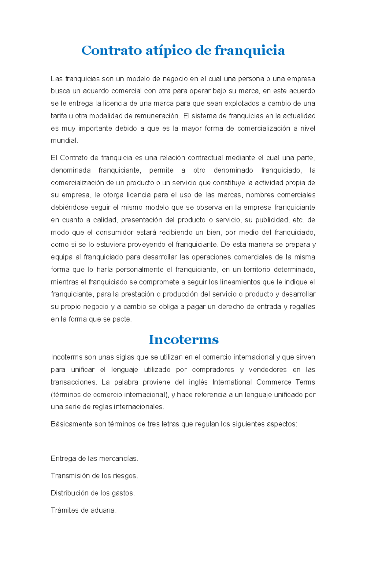 Contrato atípico de franquicia e Incoterms: Claves y Funcionamiento ...