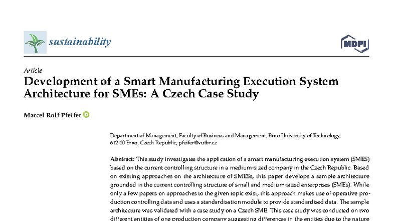 Development of a Smart Manufacturing Execution System for SMEs: A Czech ...