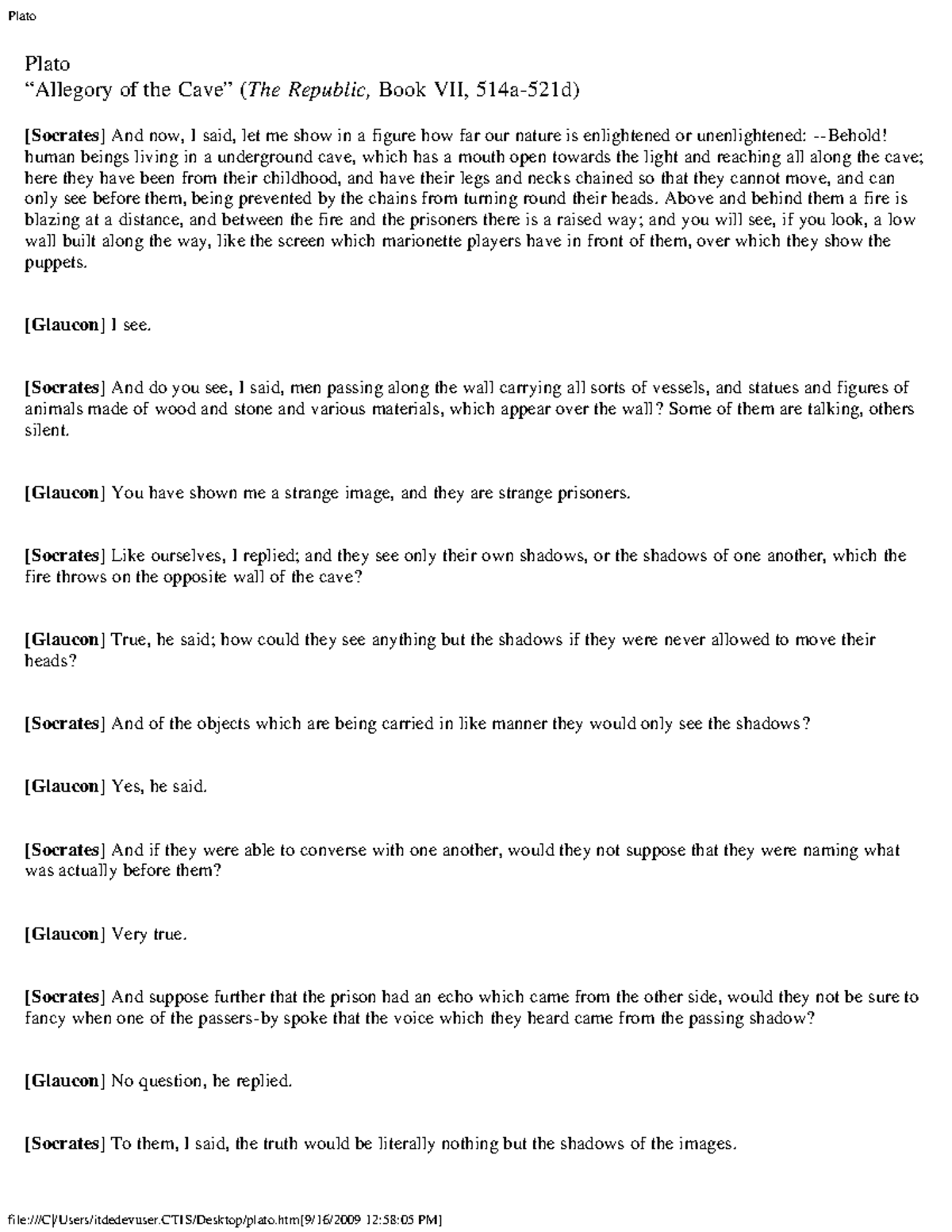 Study Questions on Plato's Allegory of the Cave (RS 101) Analysis - Studocu