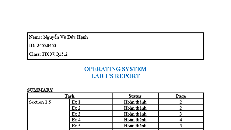 IT007.Q15.2 LAB1 - Operating System Lab Report Summary - Studocu