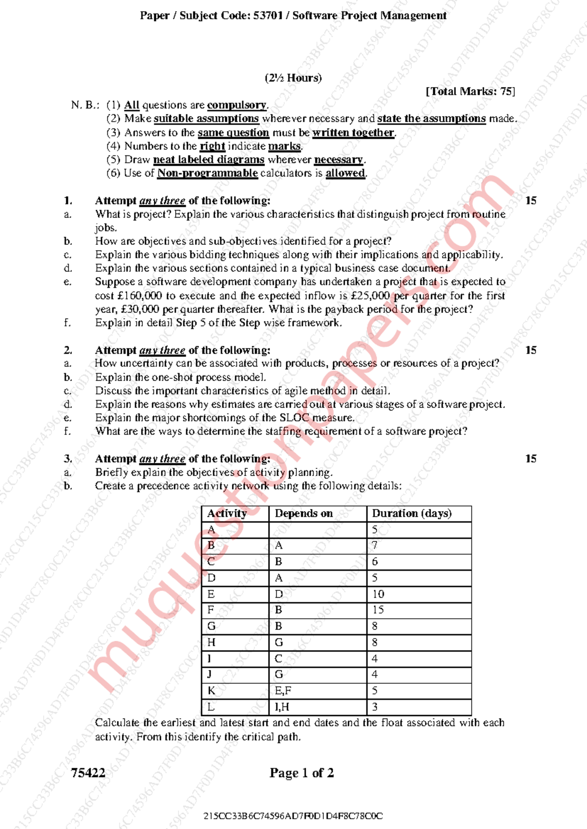 Software Project Management (53701) - BSc IT Semester 5 Exam April 2023 ...