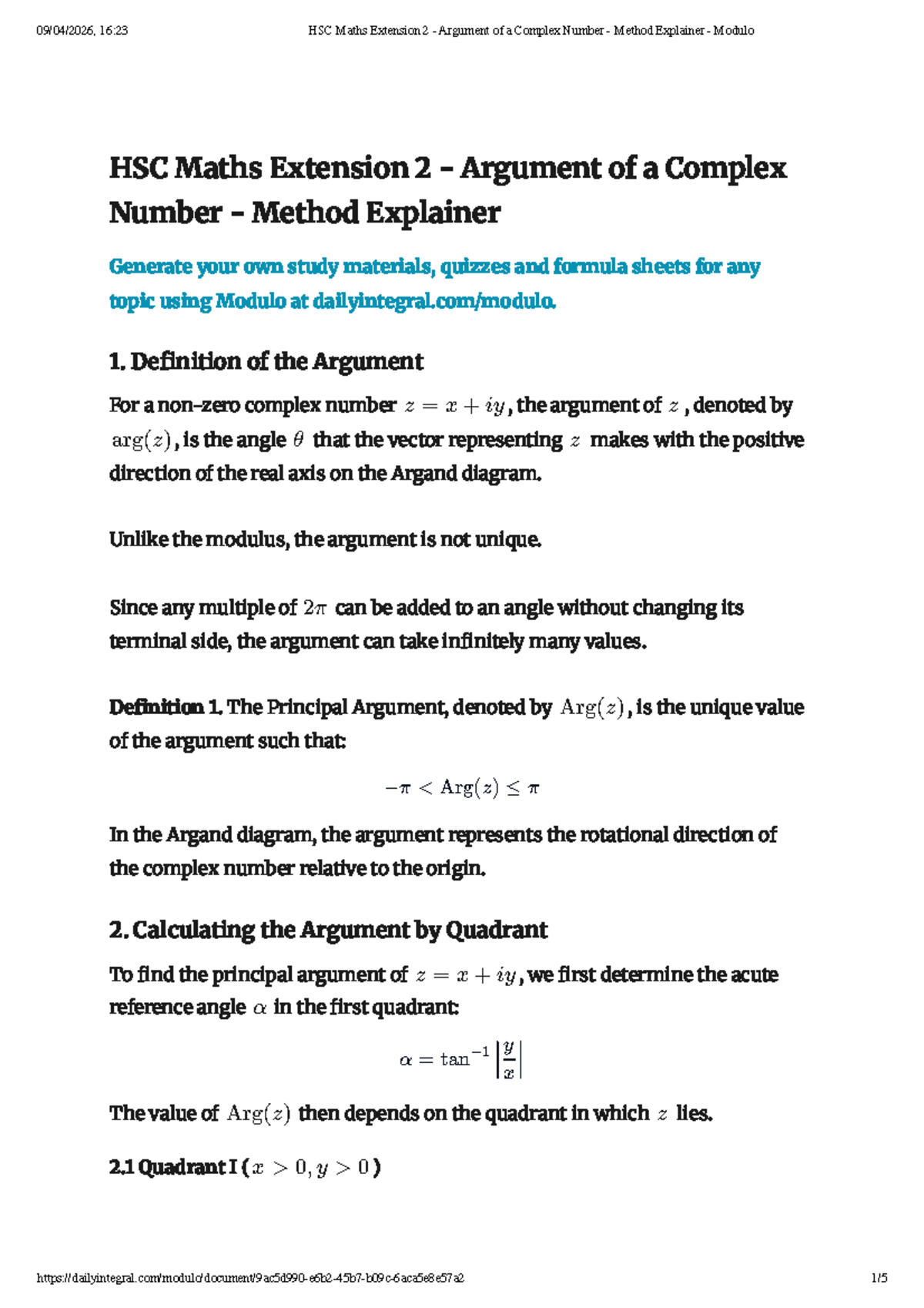 HSC Maths Extension 2: Argument of a Complex Number Method Explainer ...