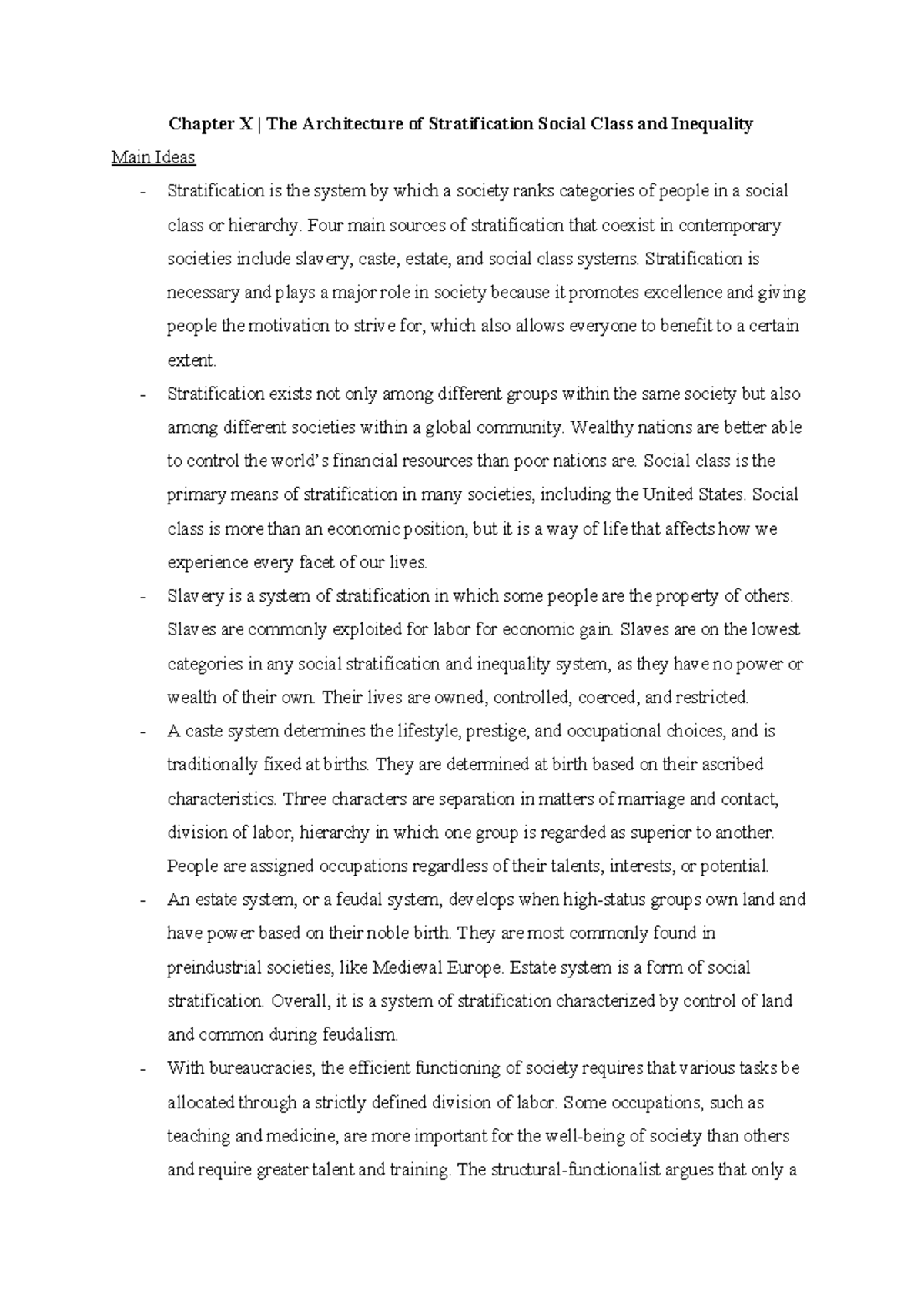 Sociology 101 - Chapter 10 Notes: Social Class & Inequality - Studocu