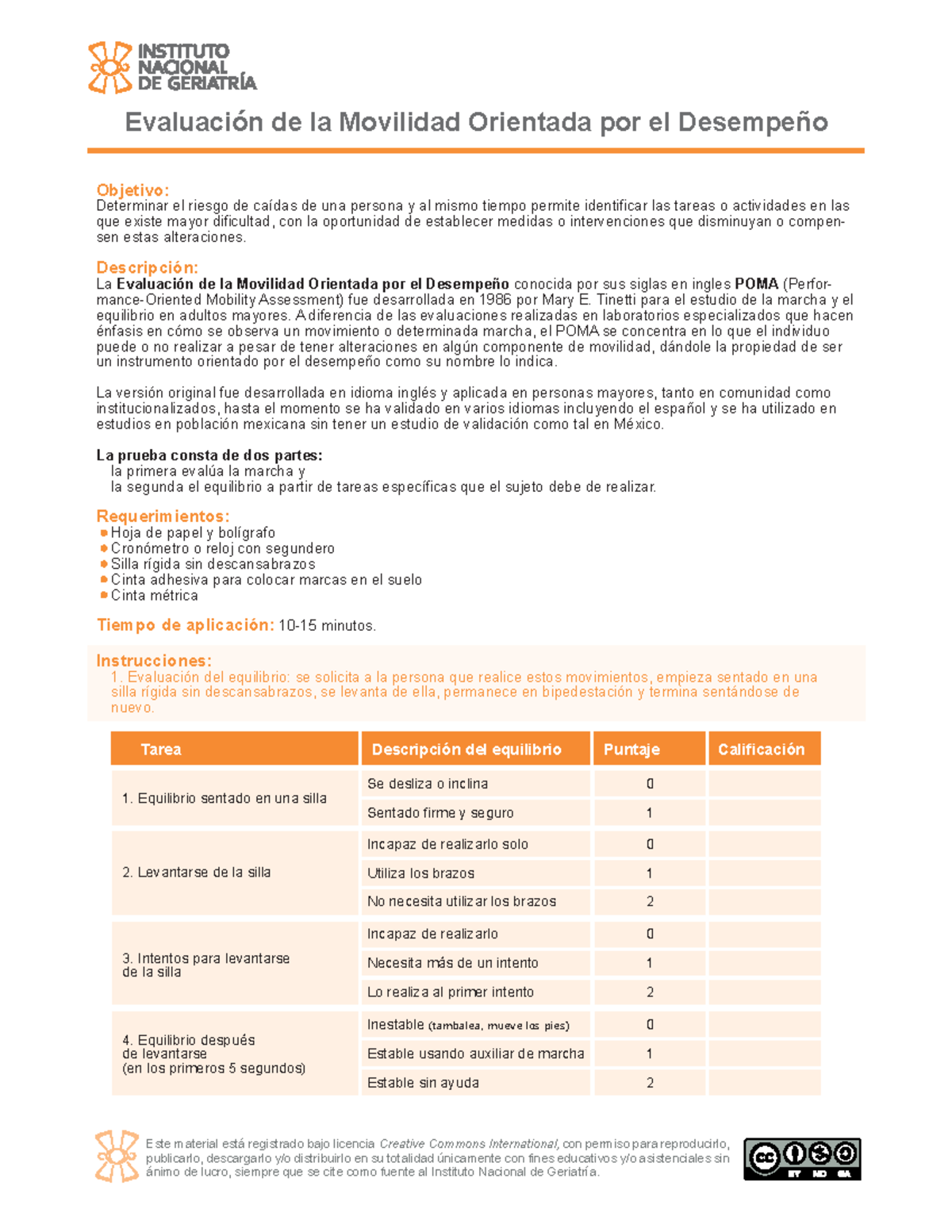 Evaluación POMA - Prueba de Tinetti para Riesgo de Caídas - Studocu