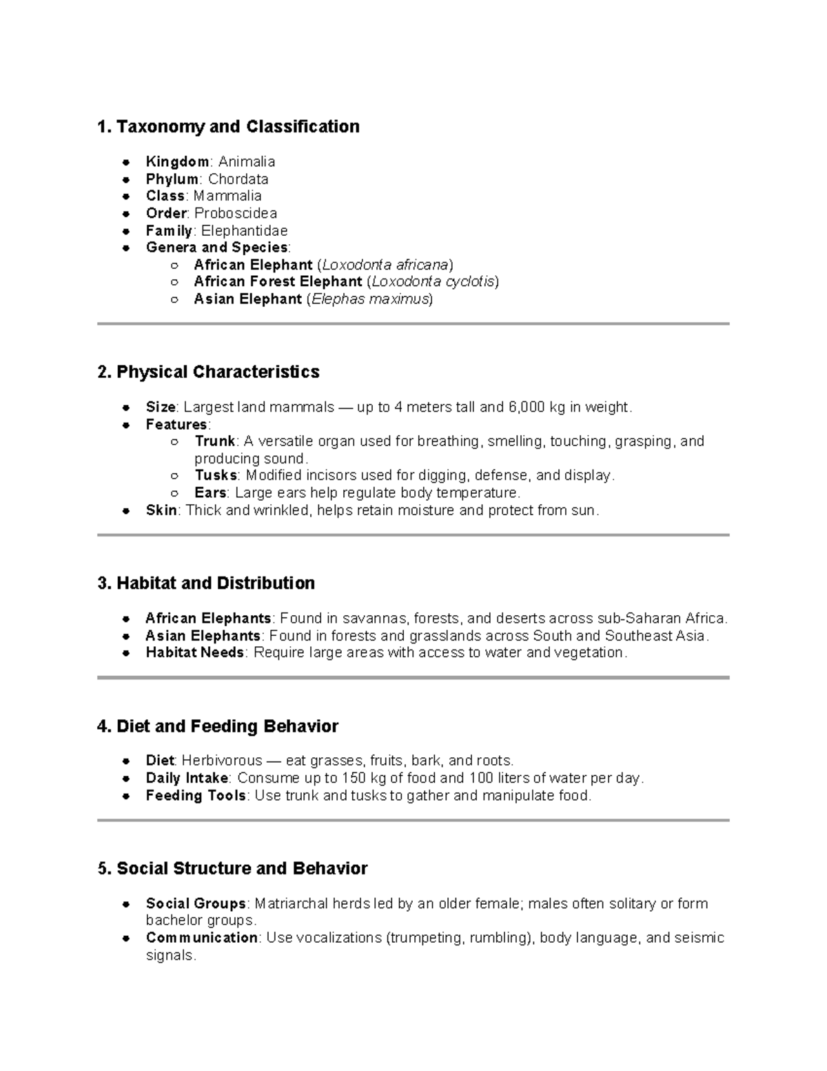 Elephant Study Guide: Taxonomy, Characteristics & Behavior - Studocu