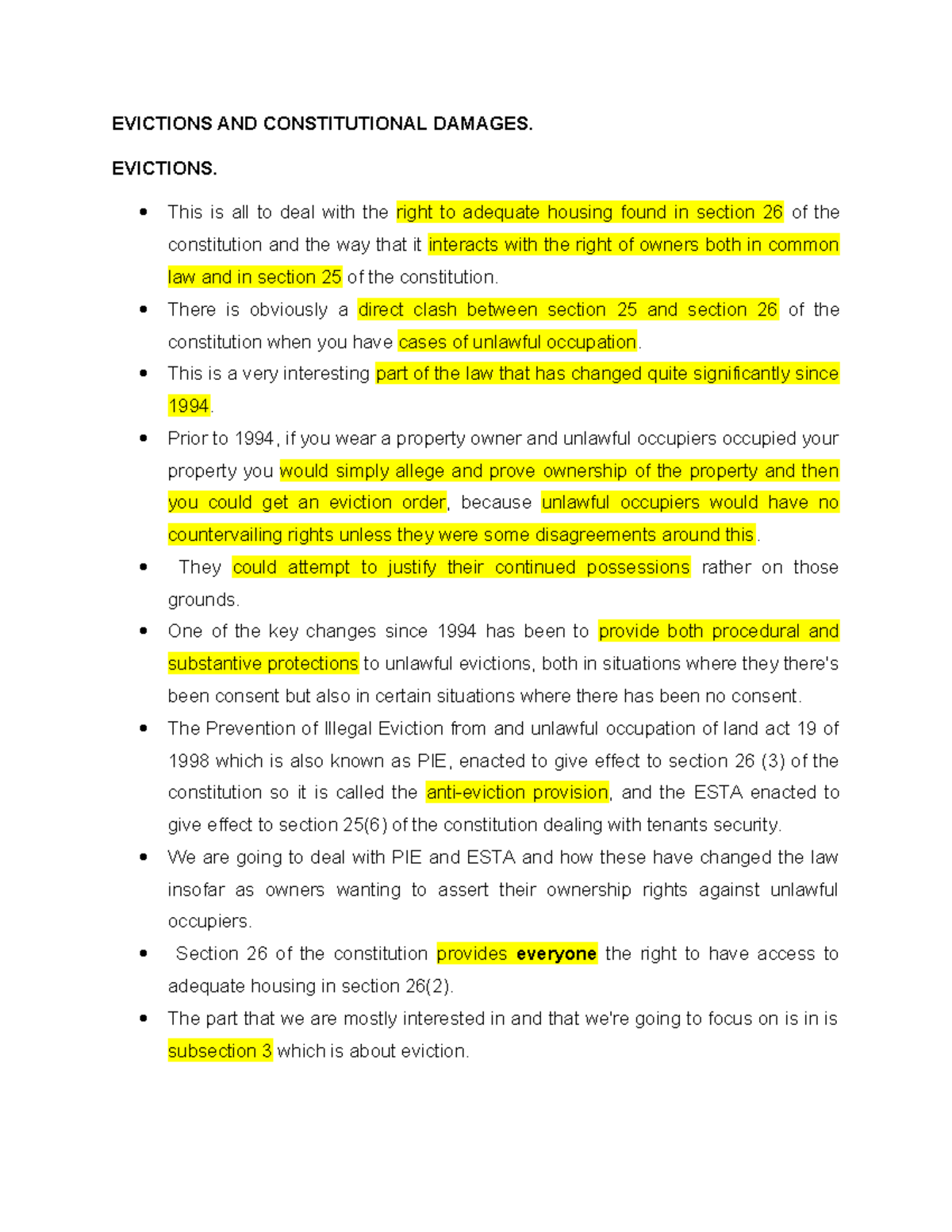 Case Summaries on Constitutional Damages: EVICTIONS & Rights Analysis ...