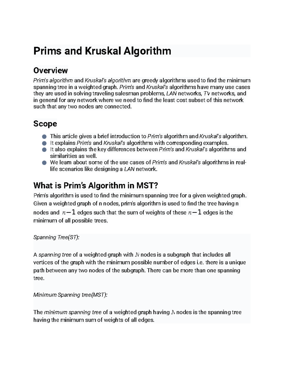 Prims and Kruskal Algorithm - Prims and Kruskal Algorithm Overview Prim ...