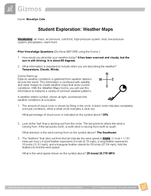 Weather Maps Gizmo Final - Name: Brooklyn Cole Student Exploration ...