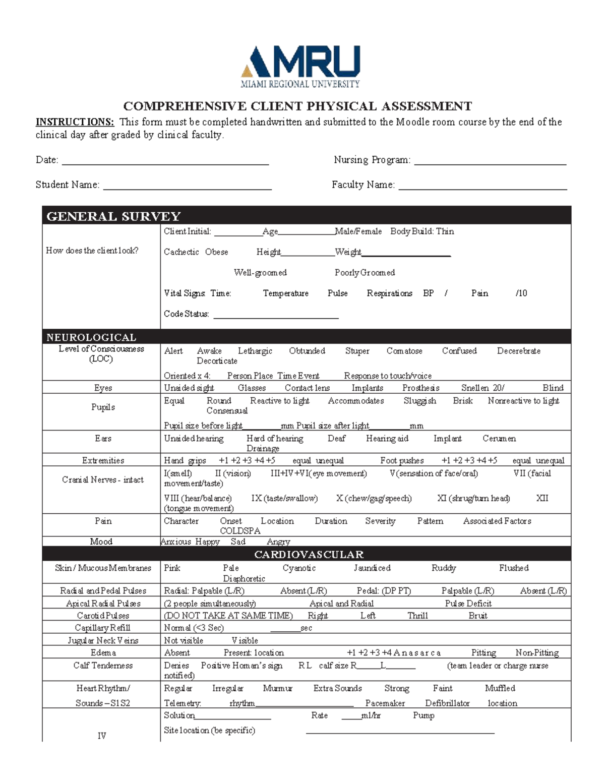 MRU Comprehensive Client Physical Assessment Instructions - Studocu