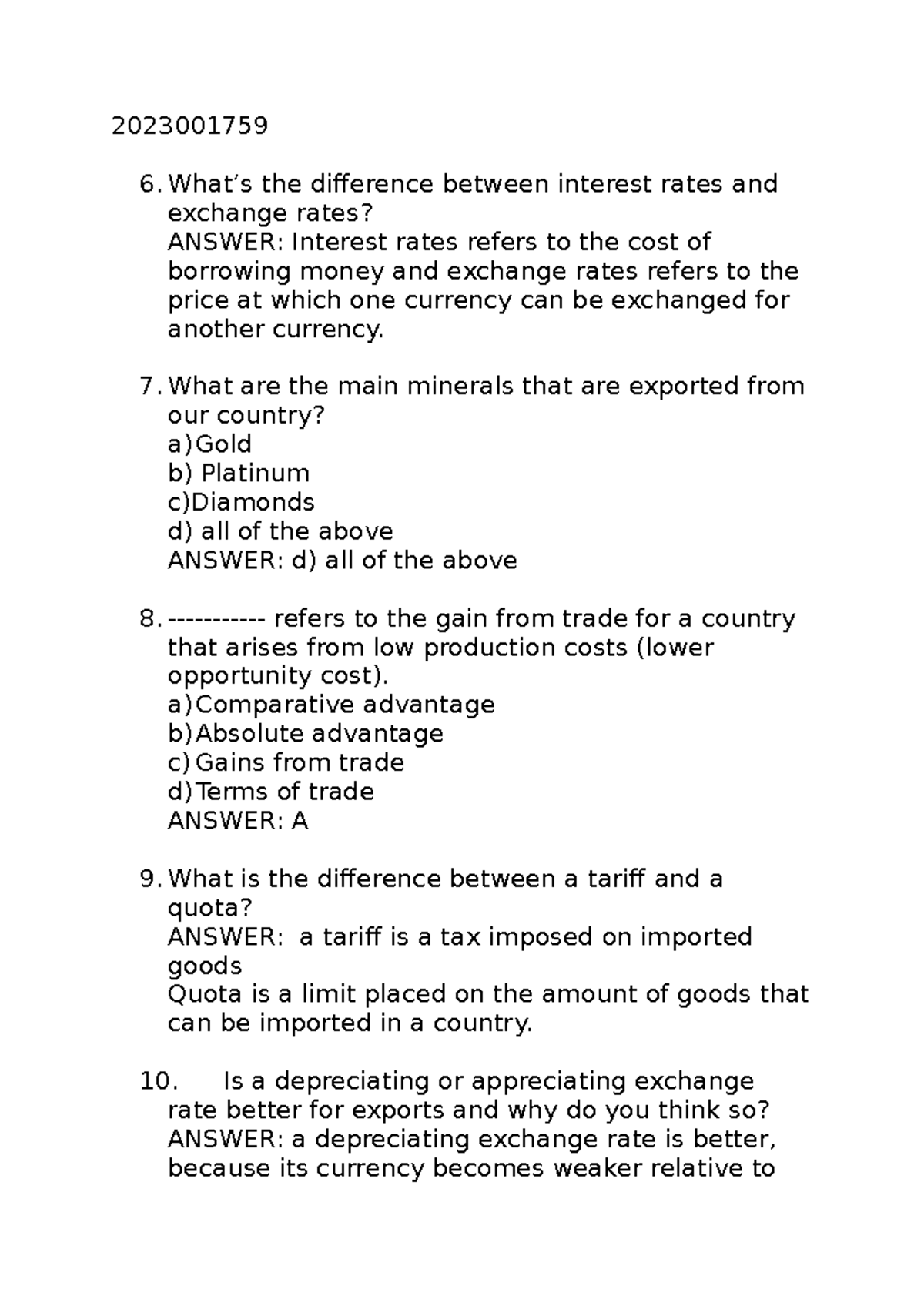 CSL 2023001759: Key Economic Concepts and Trade Questions - Studocu