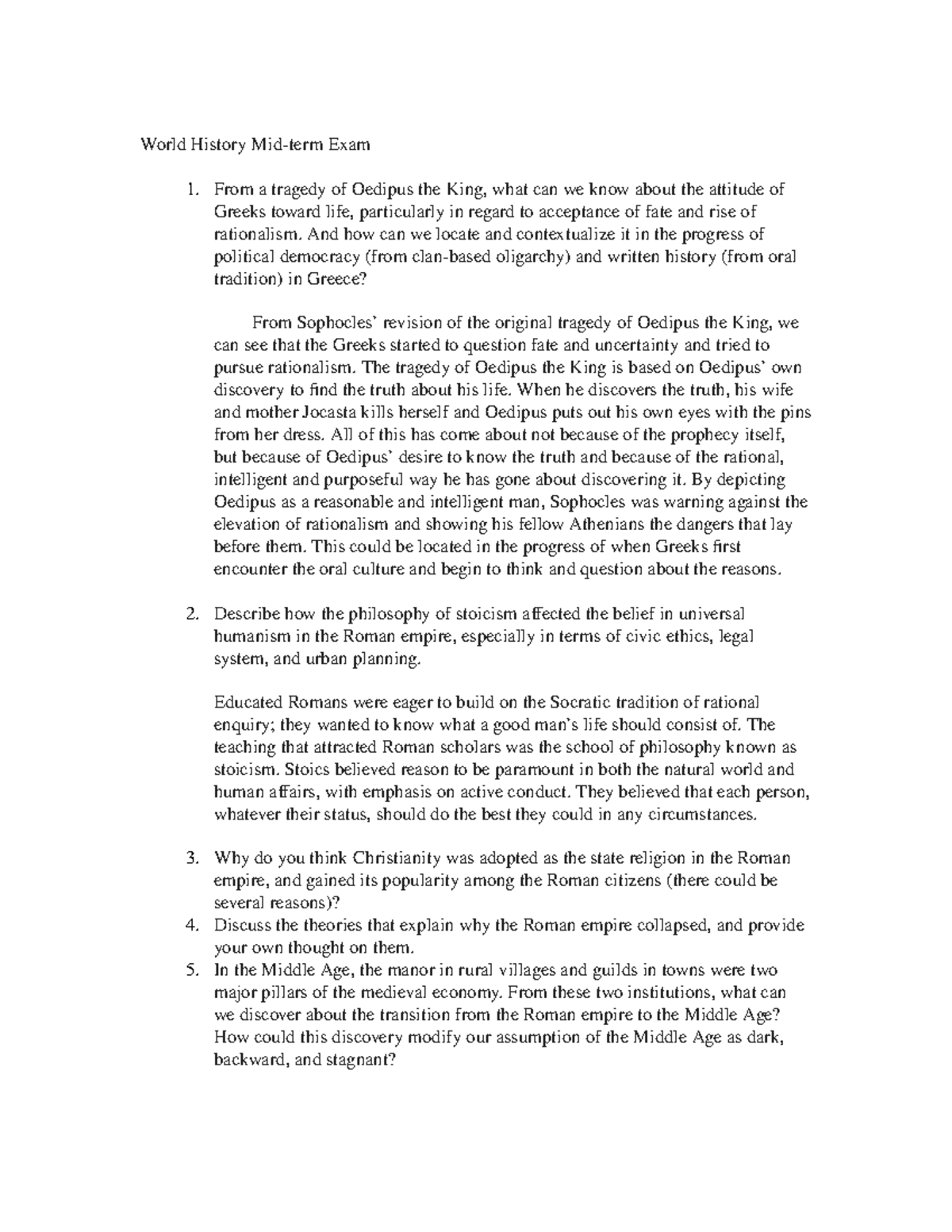 WH Midterm - World History Mid-term Exam 1. From a tragedy of Oedipus ...