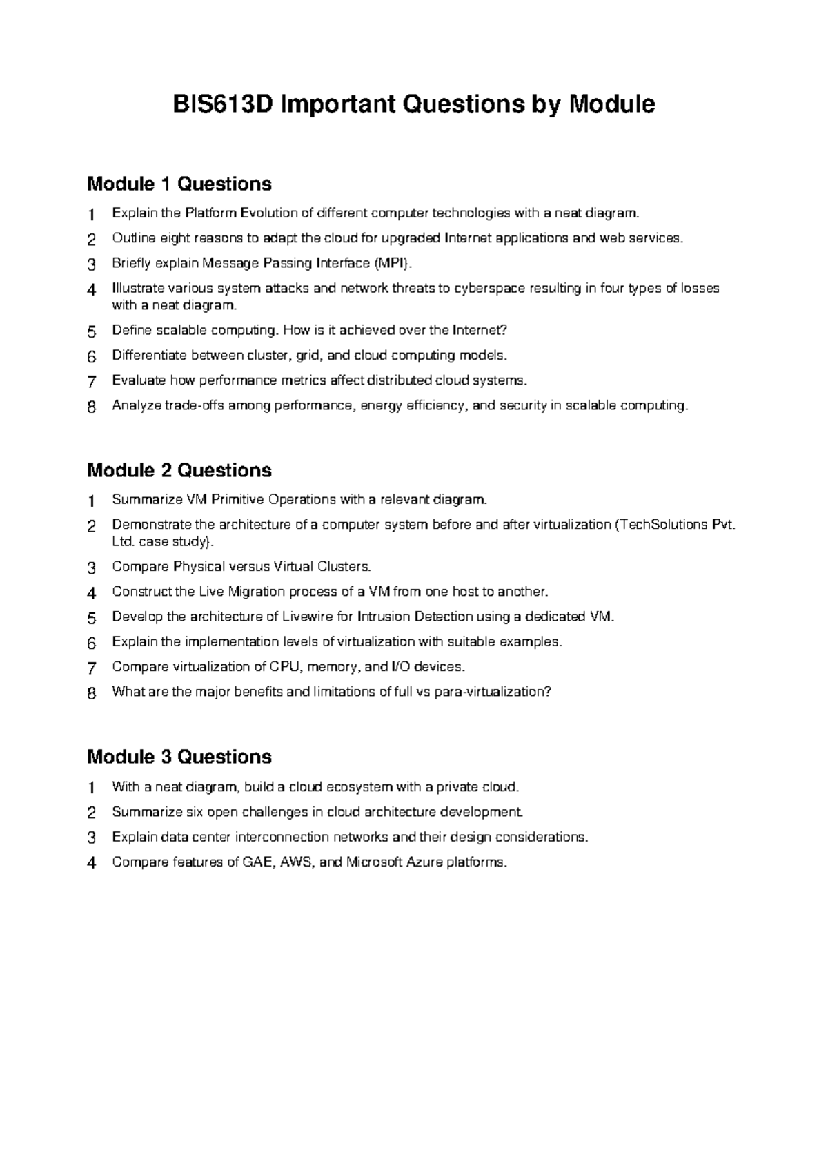 BIS613D Module Questions: Cloud Computing & Virtualization Insights ...