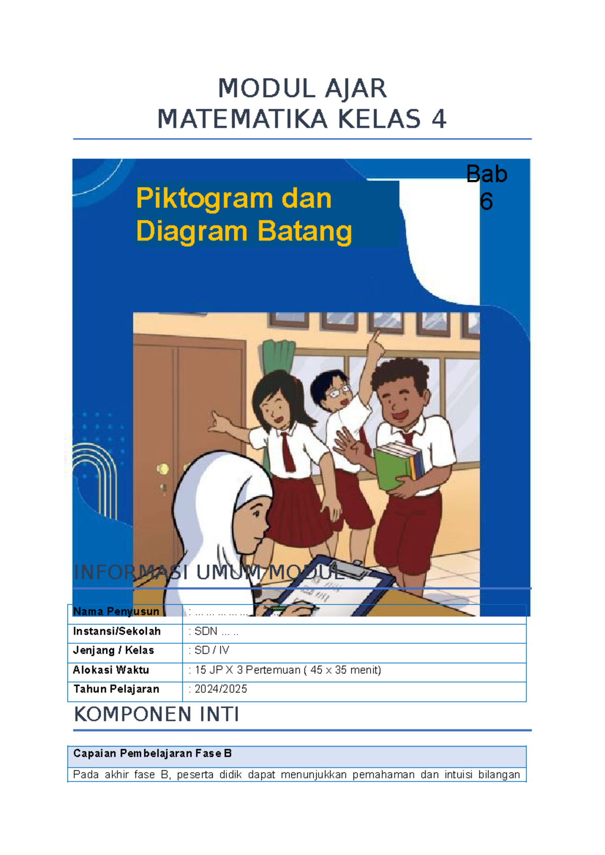 MODUL AJAR MATEMATIKA KELAS 4: Piktogram & Diagram Batang (Bab 6) - Studocu