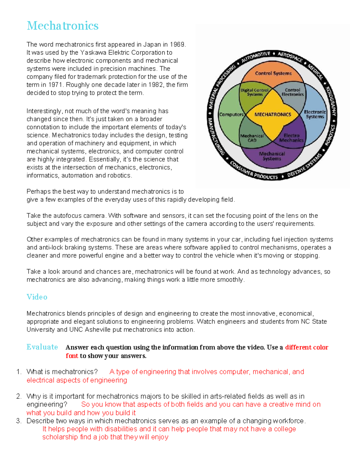 Mechatronics Overview: Key Concepts and Applications - Studocu