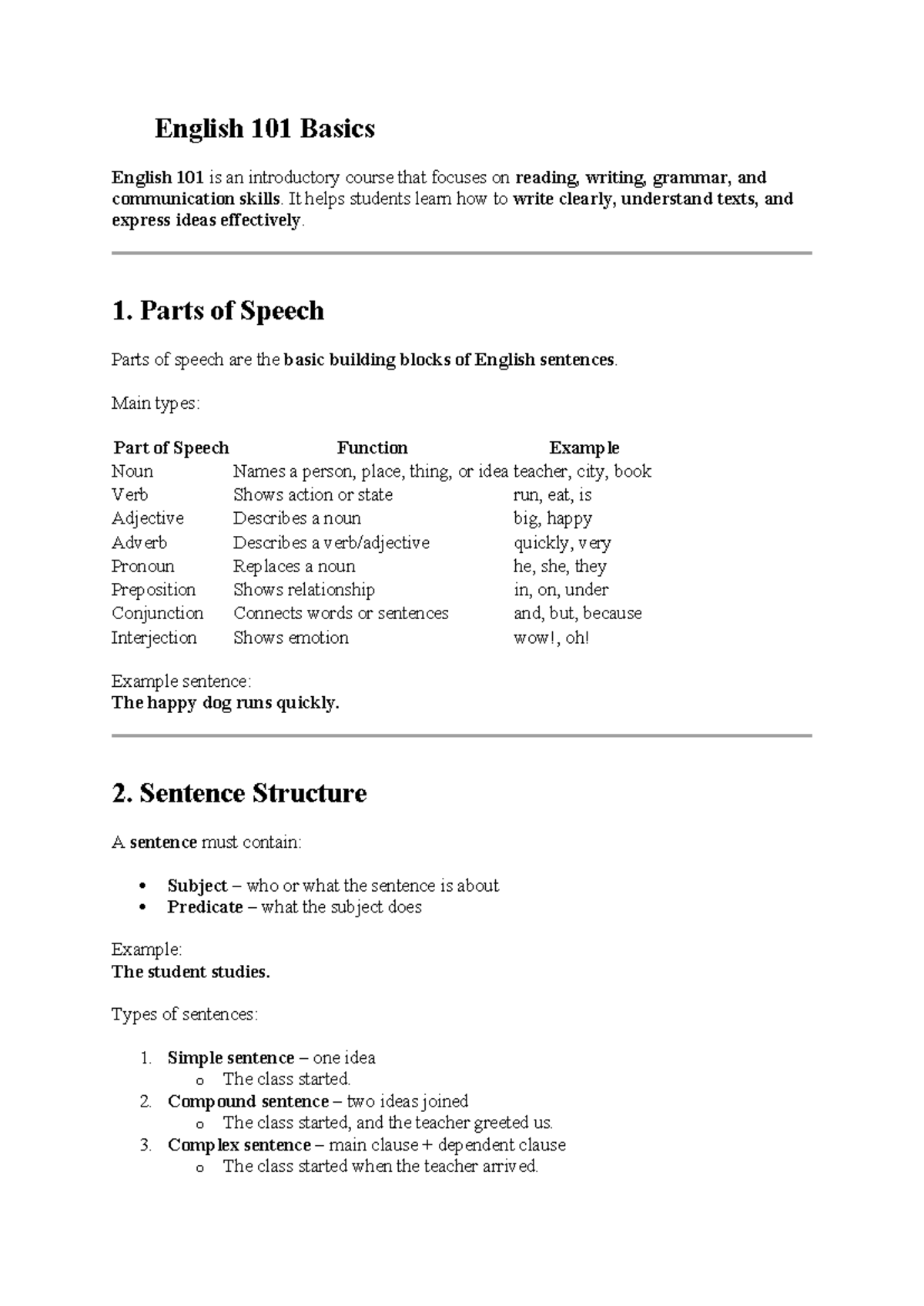 English 101 Basics: Key Concepts for Writing and Grammar - Studocu
