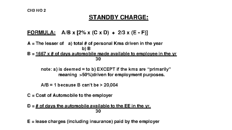 CH3 Standby Charge Formula & Calculation Notes 2024-2025 - Studocu