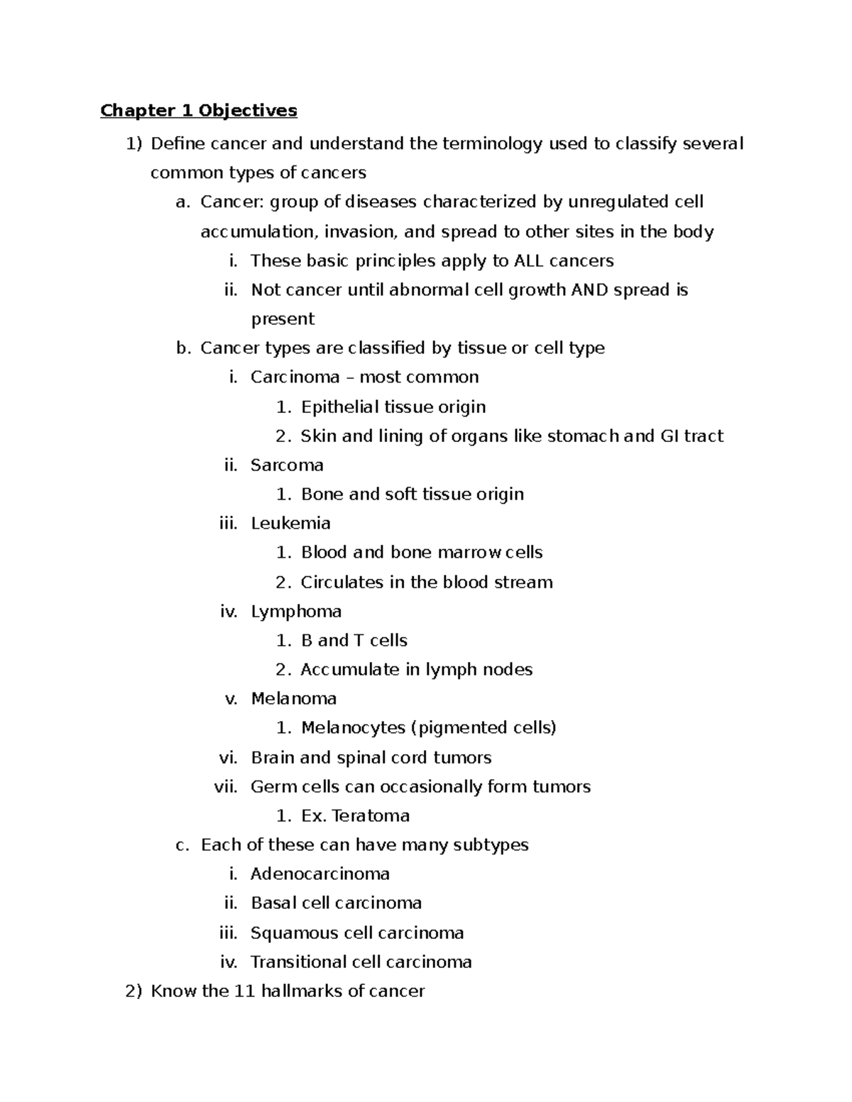 Cancer Hallmarks and Mechanisms: Lecture Notes for BSC 101 Final Exam ...