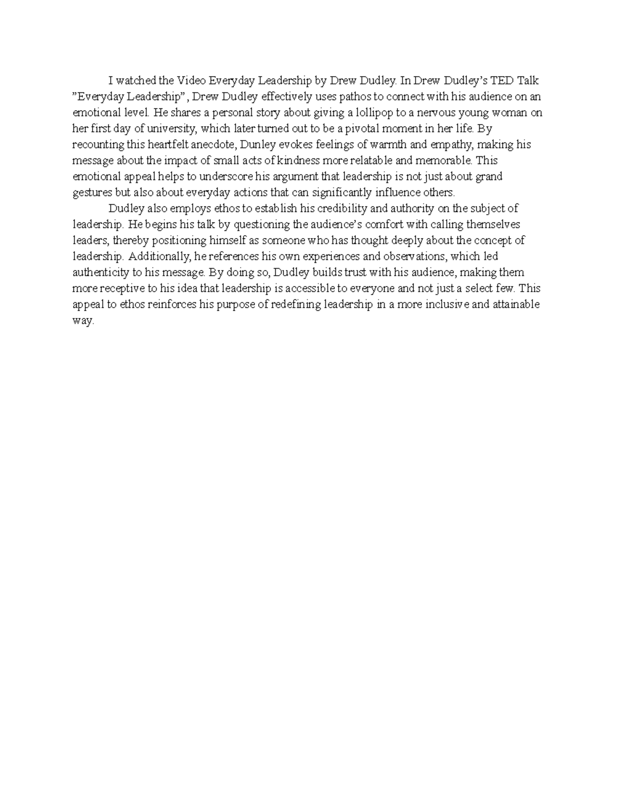 Constructed Response - Analysis of Drew Dudley's TED Talk on Leadership ...