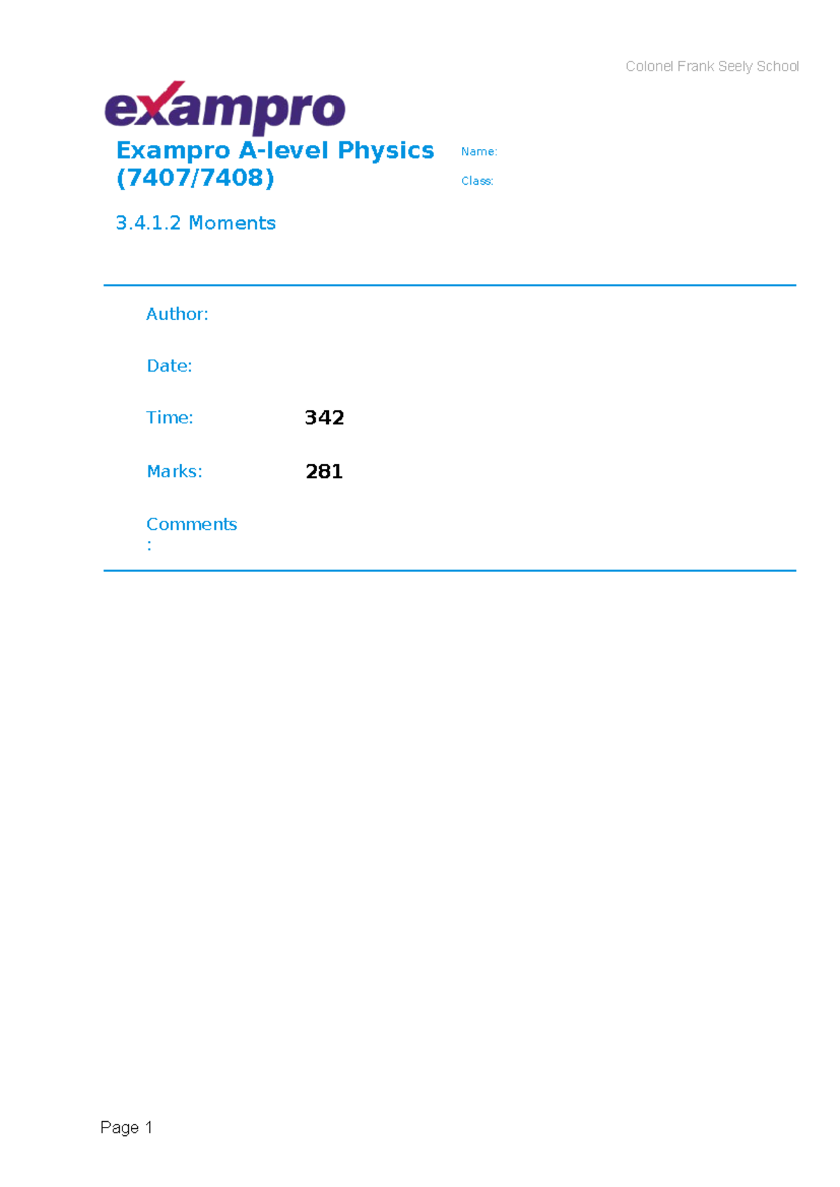 A-level Physics Exam Notes: Moments (7407/7408) - Studocu