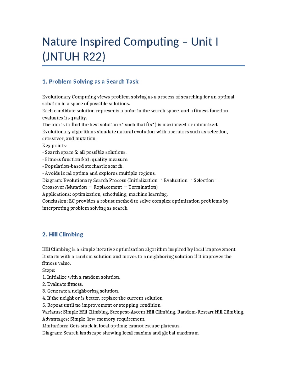 Nature Inspired Computing Unit I: Evolutionary Algorithms Overview ...