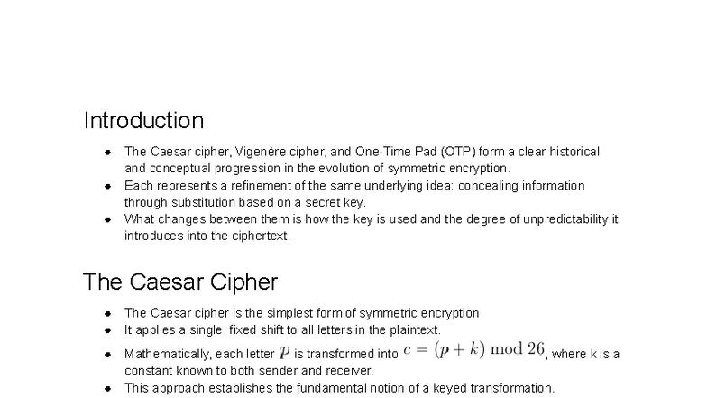 Comparative Analysis of Caesar, Vigenère, & OTP Ciphers - Studocu