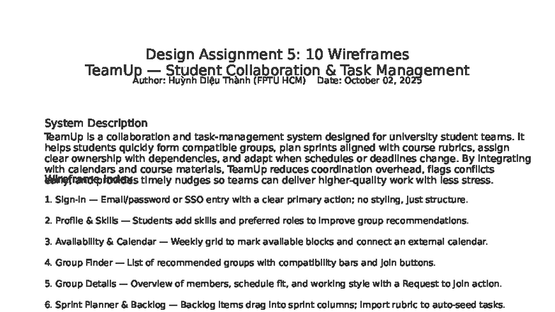 TeamUp Design Assignment 5: Wireframes for Collaboration System - Studocu