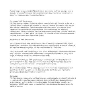 NMR Spectroscopy - Study Notes & Assignments - Studocu