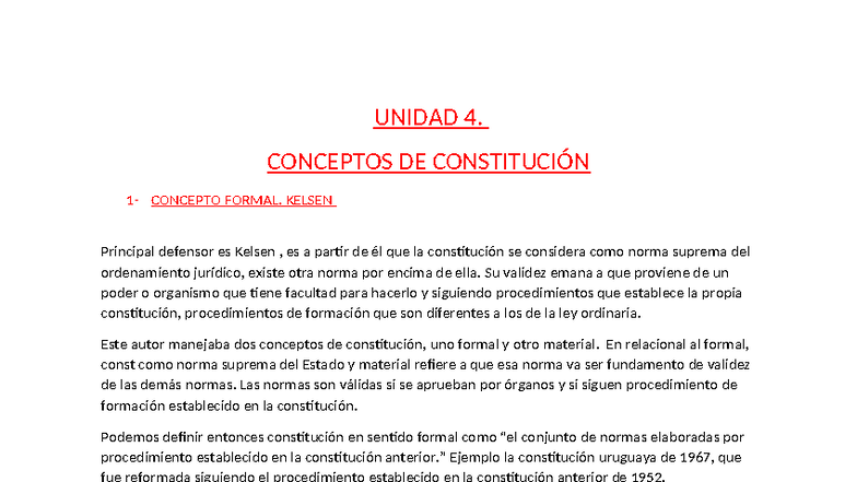 UNIDAD 4: CONCEPTOS DE CONSTITUCIÓN - FORMAL Y MATERIAL - Studocu