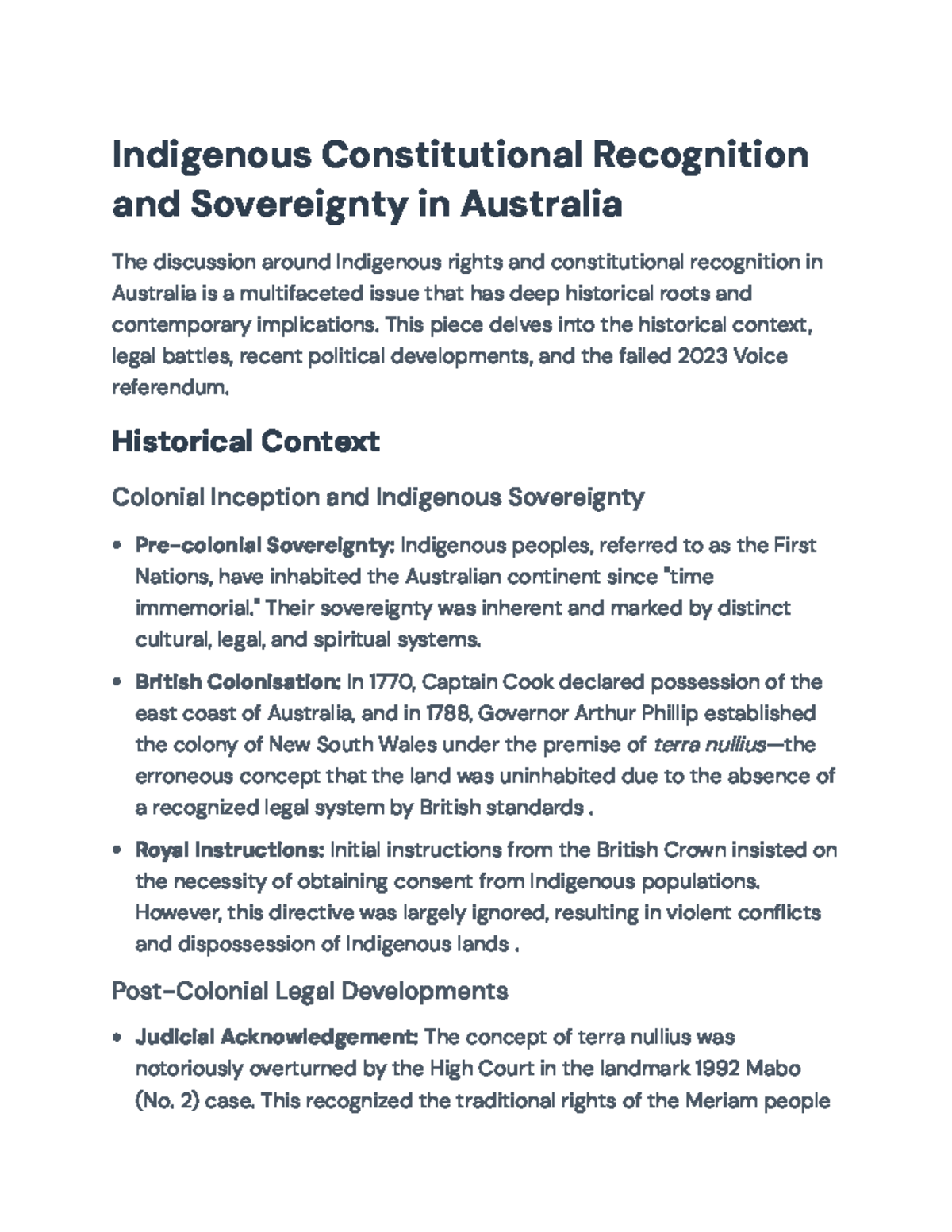 Indigenous Constitutional Recognition and Sovereignty in Australia ...