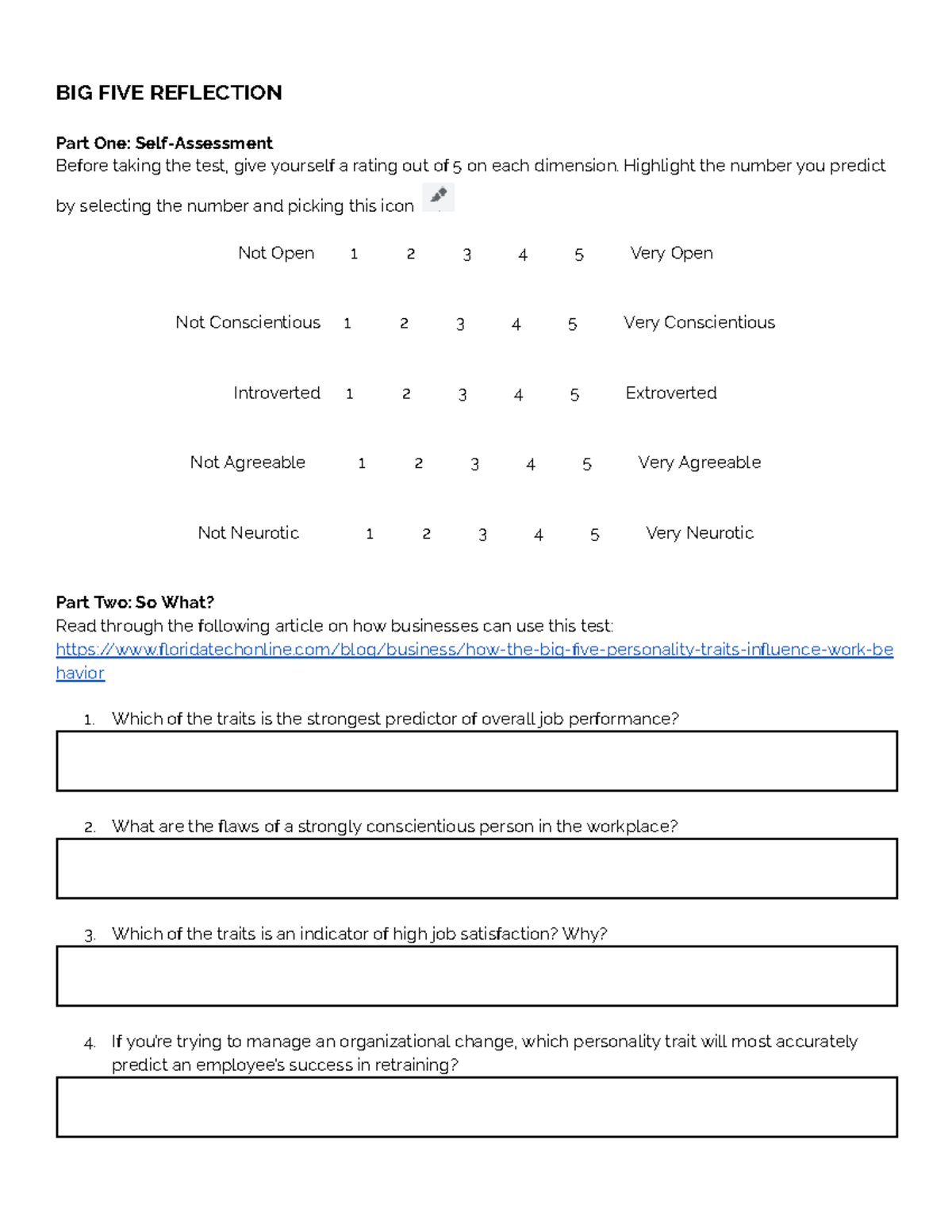 BIG FIVE REFLECTION: Understanding Personality Traits in Psychology ...